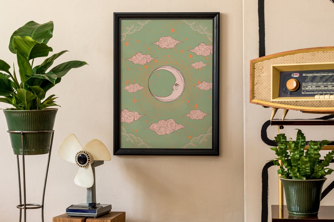 Vintage Poster Moon Poster 70s Decor Retro Home Decor - Etsy