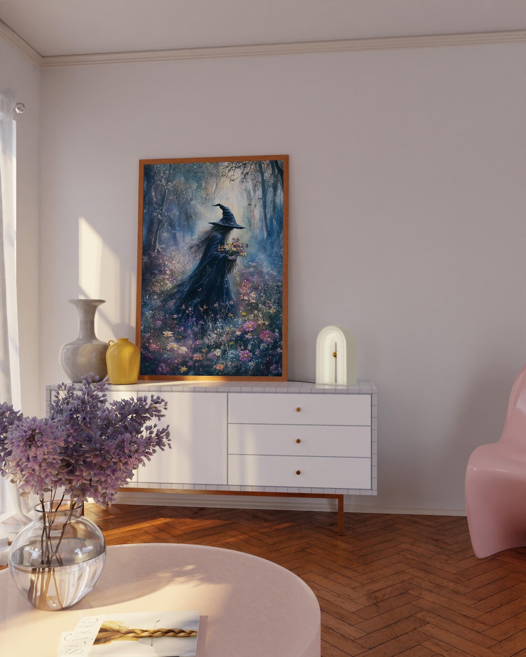 Enchanting Forest Witch Wall Art Print, Magical Forest Witch Painting ...