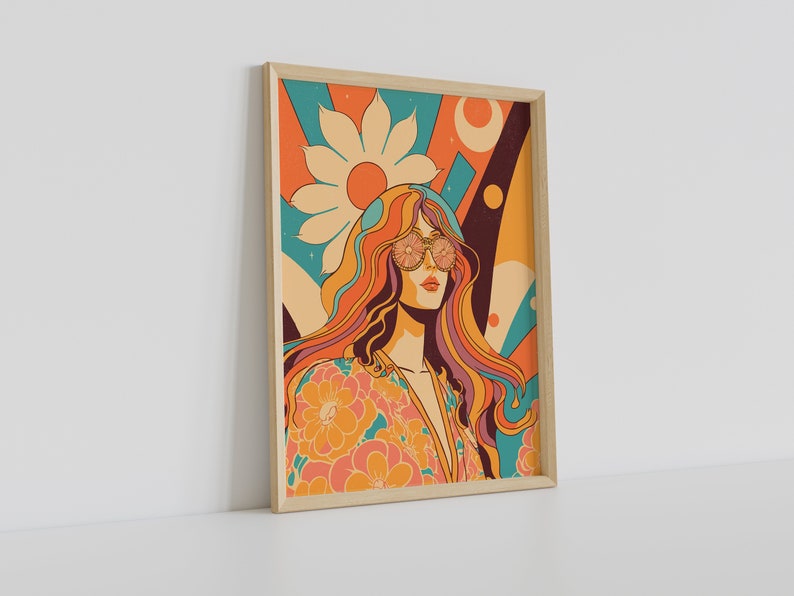 70s Poster 70s Hippie Girl Wall Art Aesthetic Room Decor - Etsy