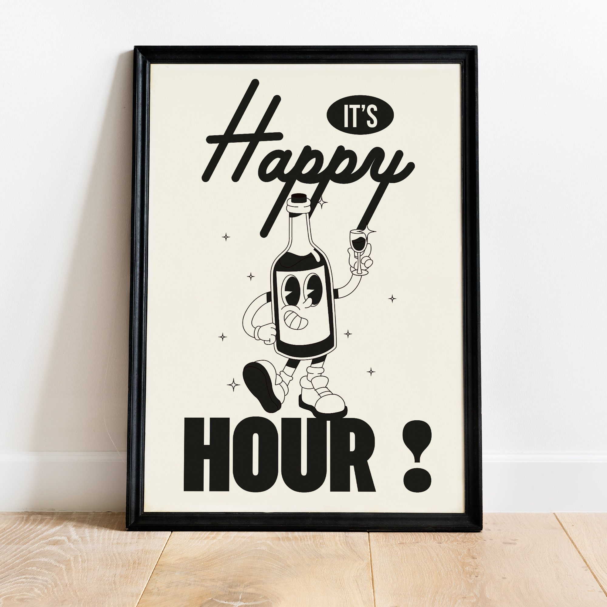 Aperitif Wall Poster, happy Hour, Wine Poster, Retro Illustration, Wall ...
