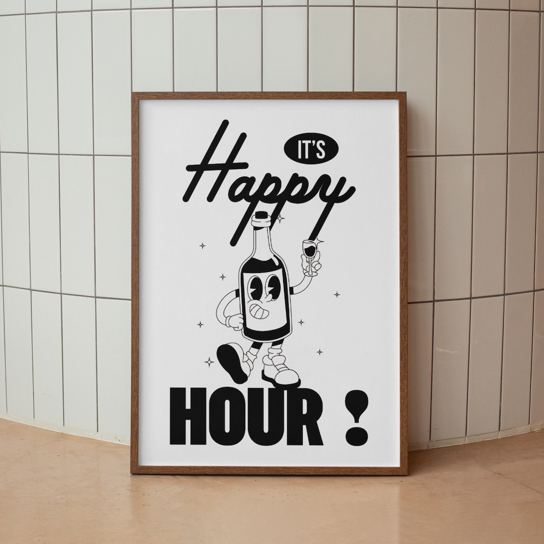 Aperitif Wall Poster, "happy Hour", Wine Poster, Retro Illustration ...