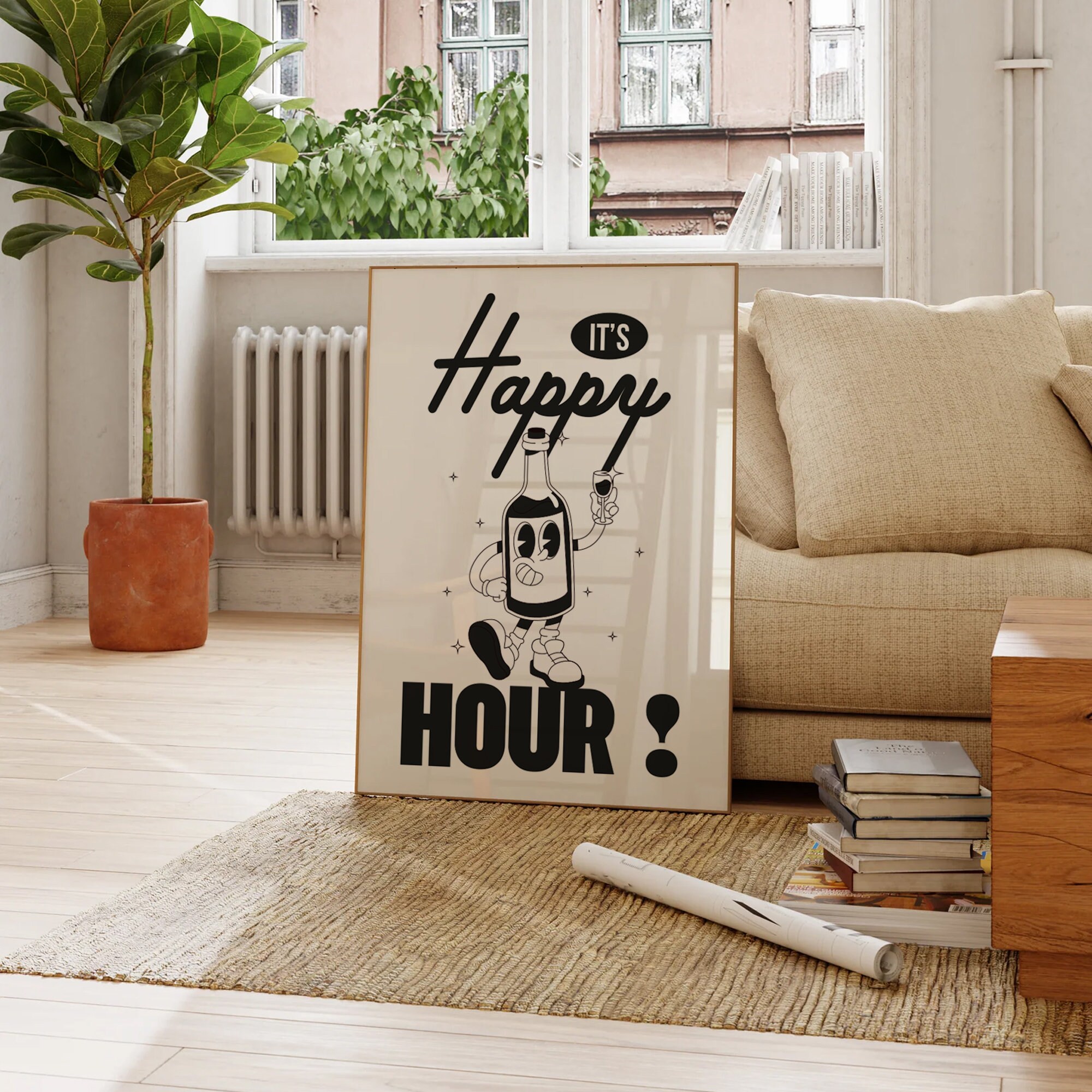 Aperitif Wall Poster, happy Hour, Wine Poster, Retro Illustration, Wall ...