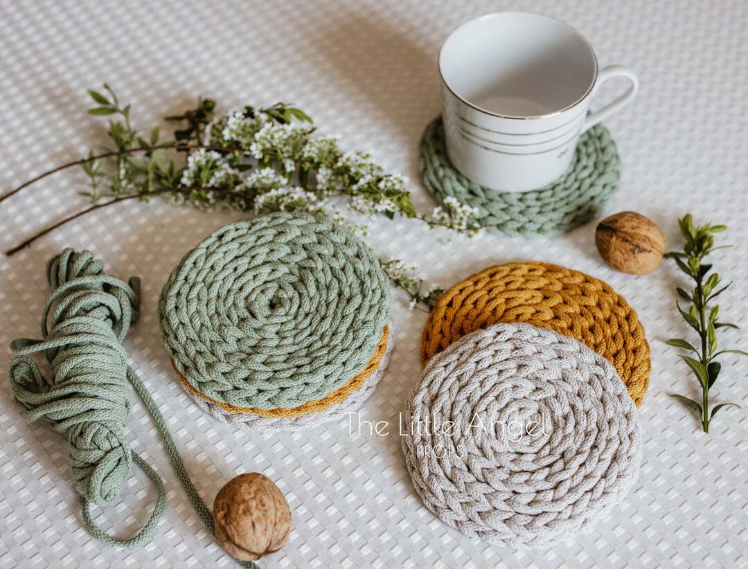 JOLLA - CUP COASTER, Crochet Coasters, Cotton Cord Coaster, Round ...