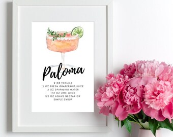 Paloma Cocktail Instant Download Drink Recipe Bar Sign - Etsy