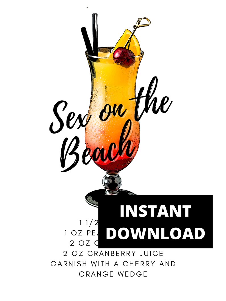 Sex On The Beach Cocktail Instant Download Tropical Drink Etsy