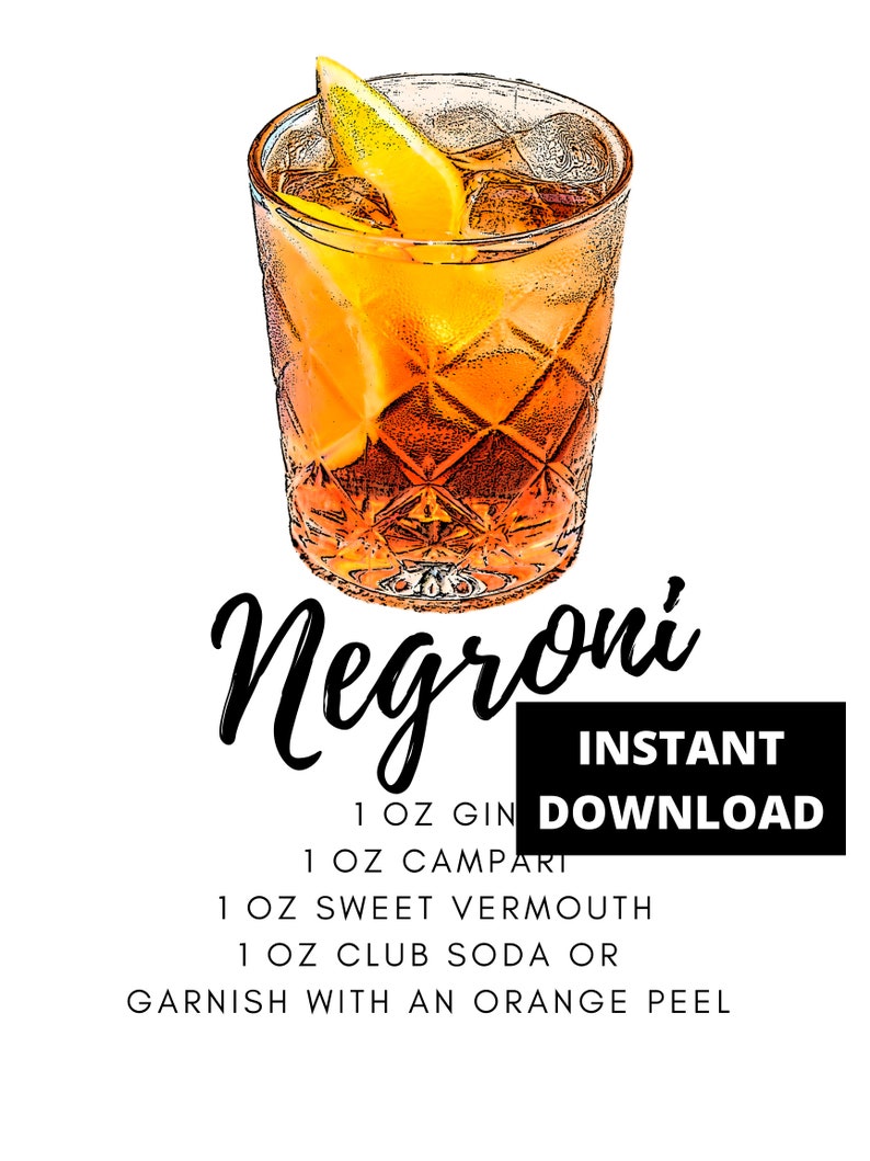 Negroni Drink Recipe | Instant Download | Drink Bar Sign | Cocktail ...