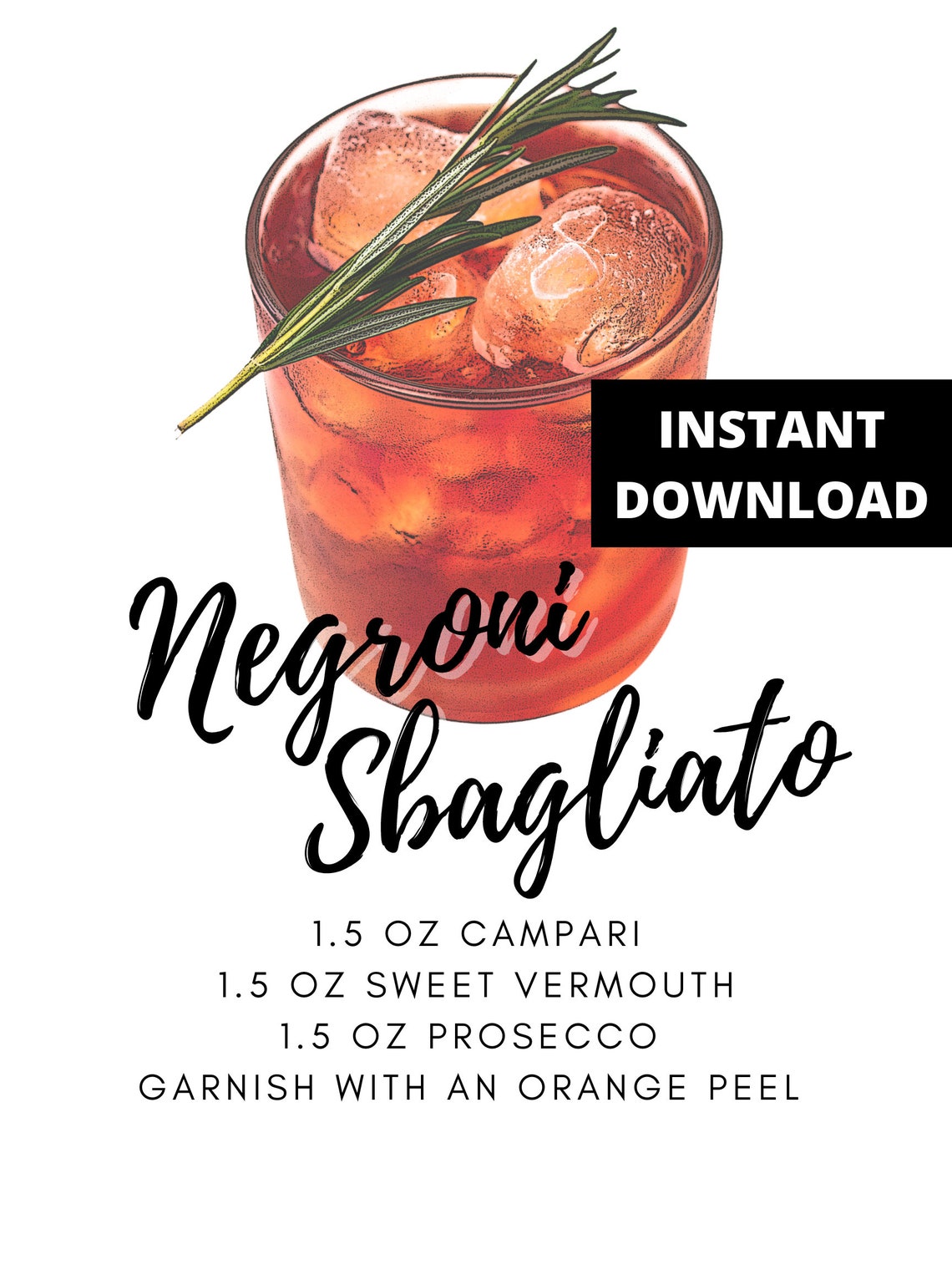 Negroni Sbagliato With Prosecco | Instant Download | Drink Recipe | Bar ...