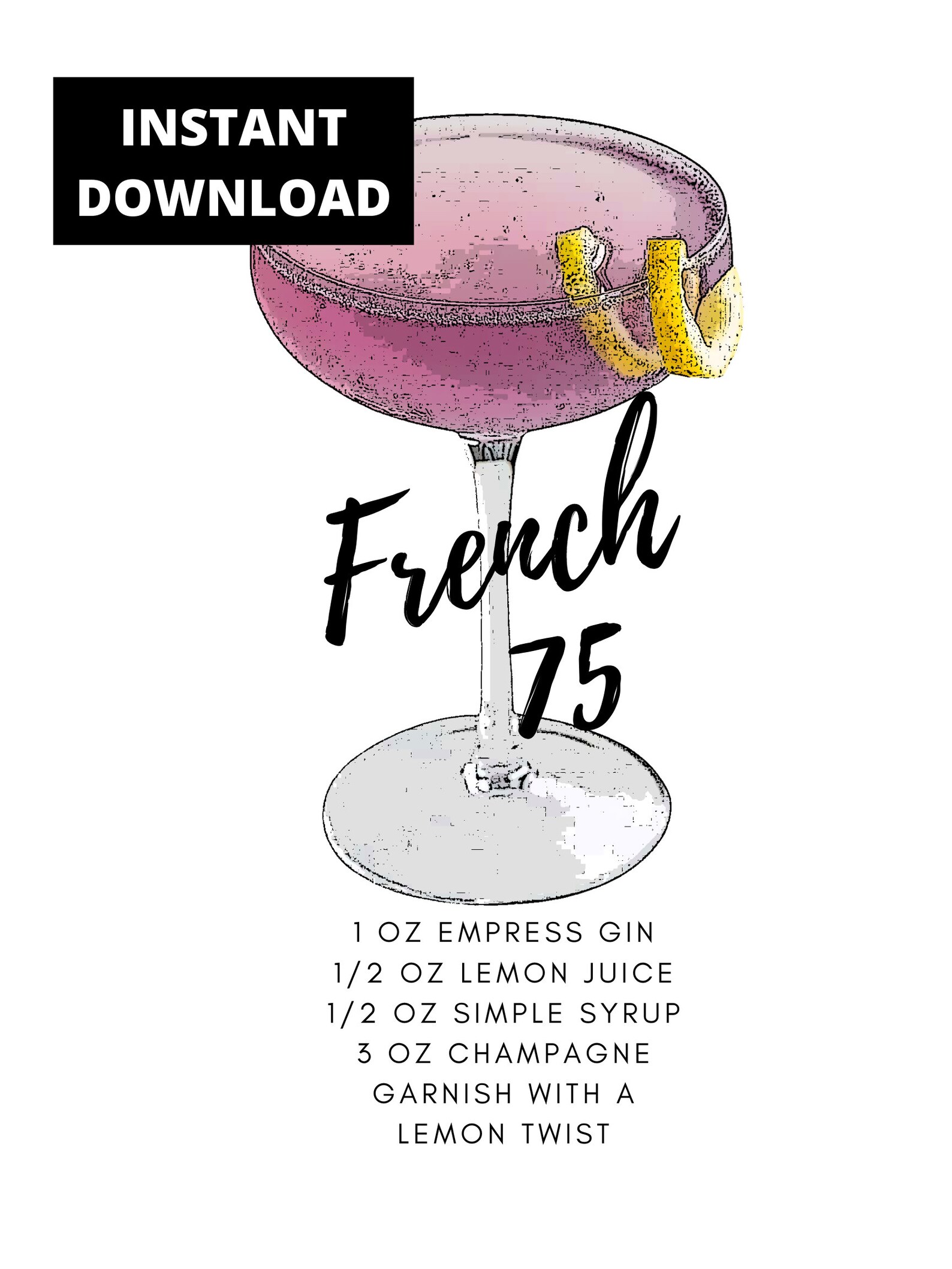 Empress Gin French 75 Cocktail | Instant Download | Drink Recipe | Bar ...