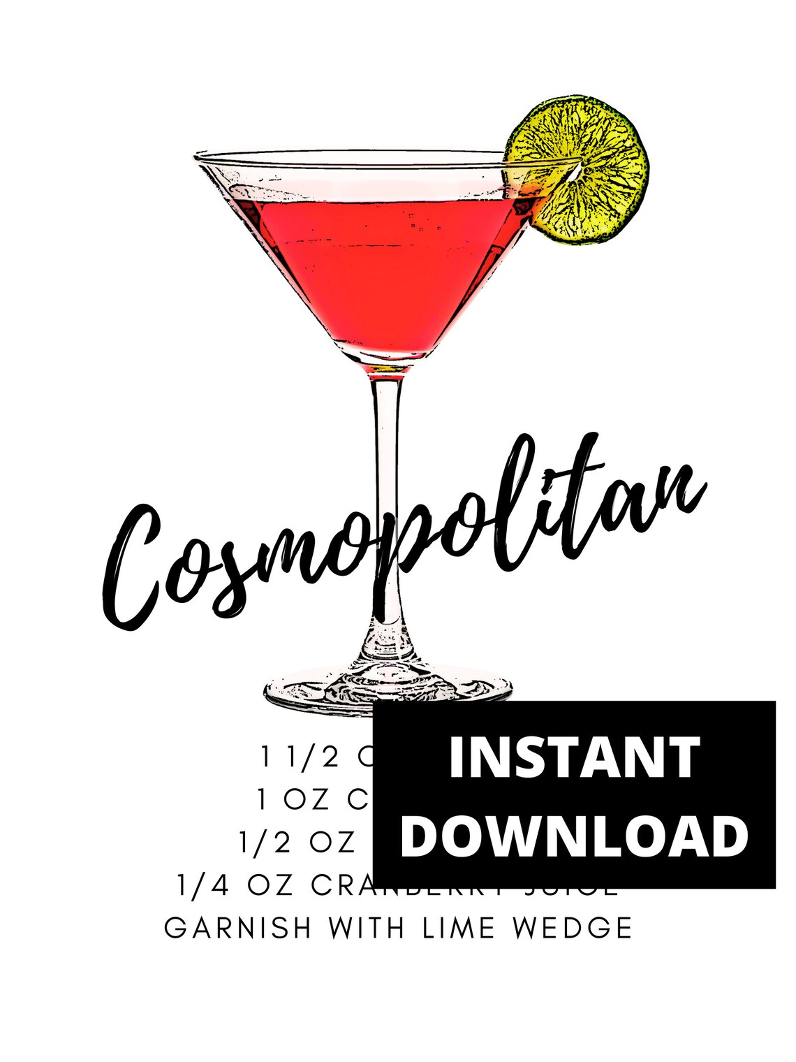 Cosmopolitan Cocktail | Instant Download | Drink Recipe | Bar Sign ...