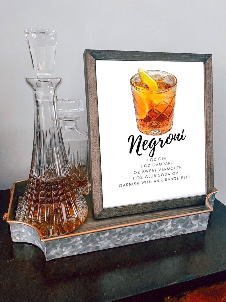 Negroni Drink Recipe | Instant Download | Drink Bar Sign | Cocktail ...