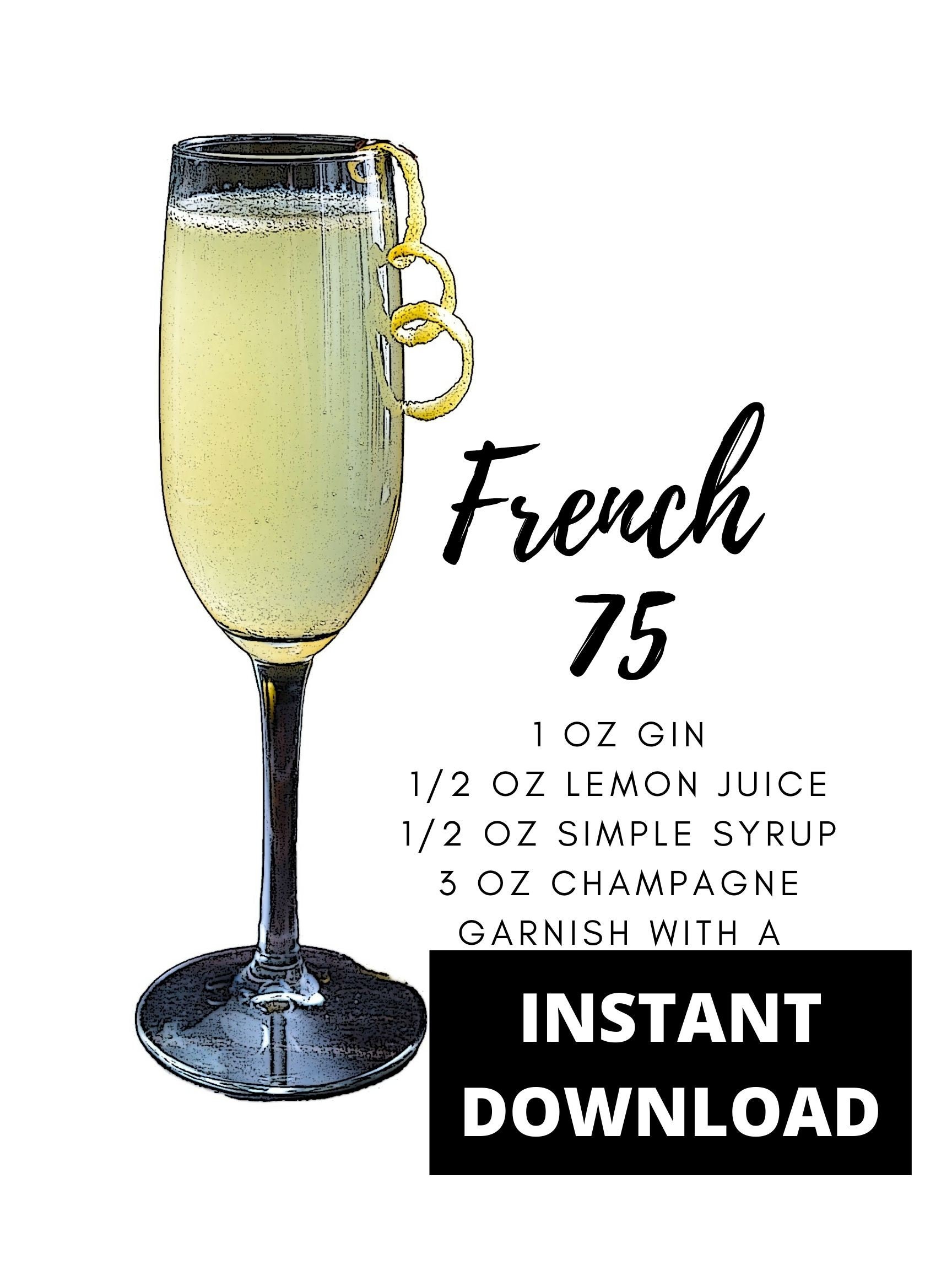 French 75 Cocktail | Instant Download | Drink Recipe | Bar Sign ...