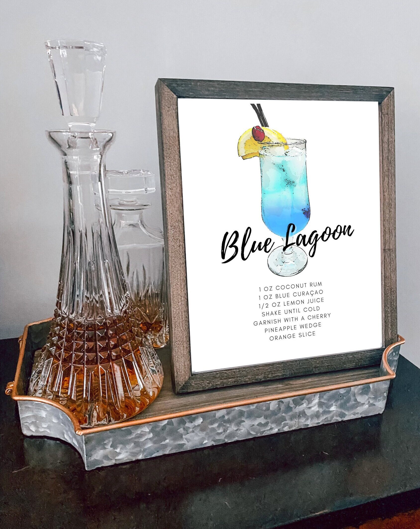 Blue Lagoon Drink Recipe | Instant Download | Bar Sign | Cocktail Print ...