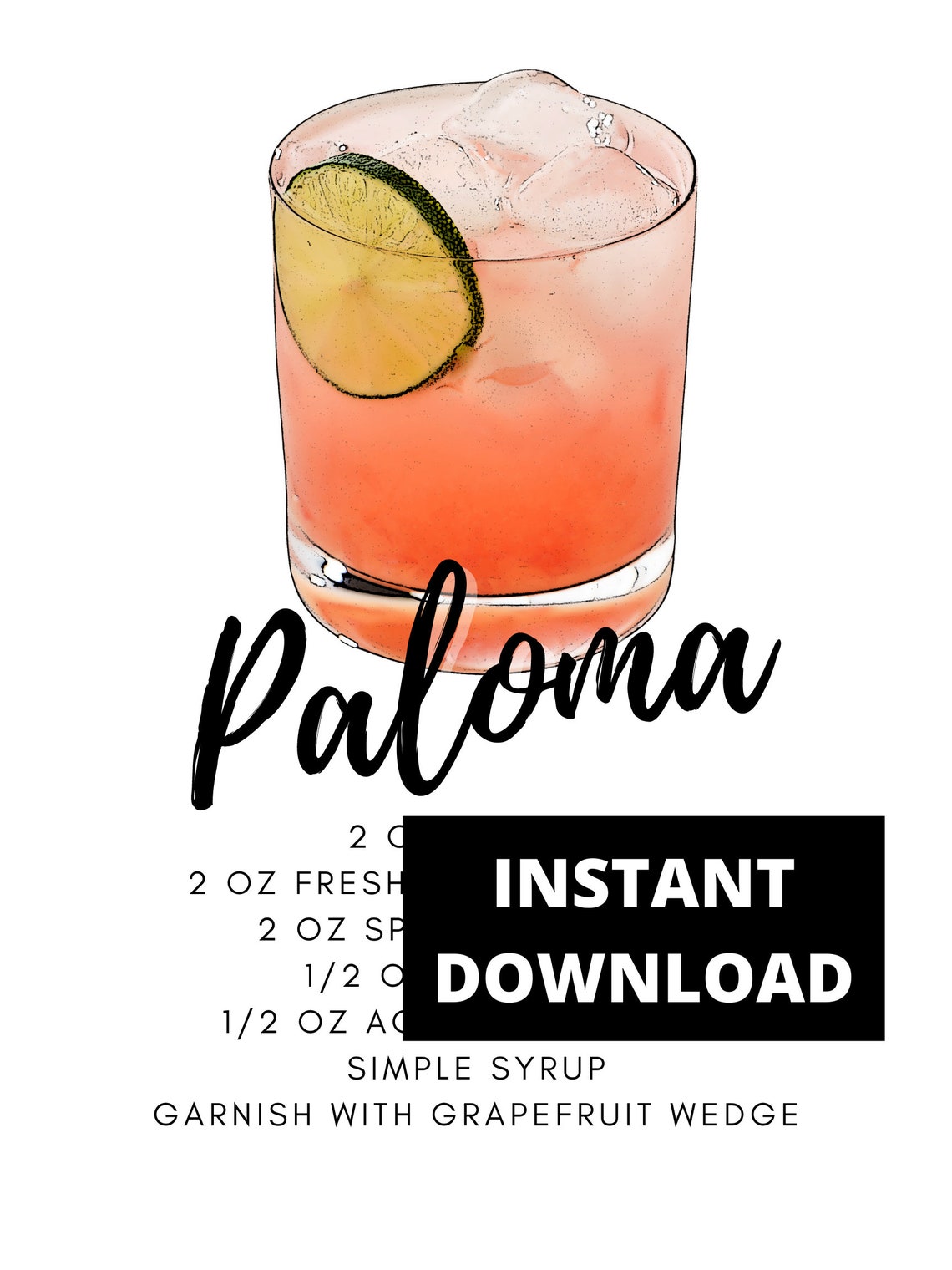 Paloma Cocktail | Instant Download | Drink Recipe | Bar Sign | Cocktail ...