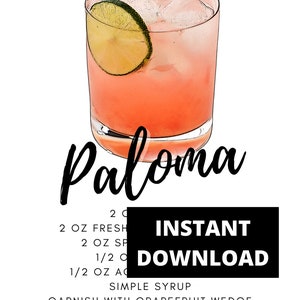 Paloma Cocktail | Instant Download | Drink Recipe | Bar Sign | Cocktail ...