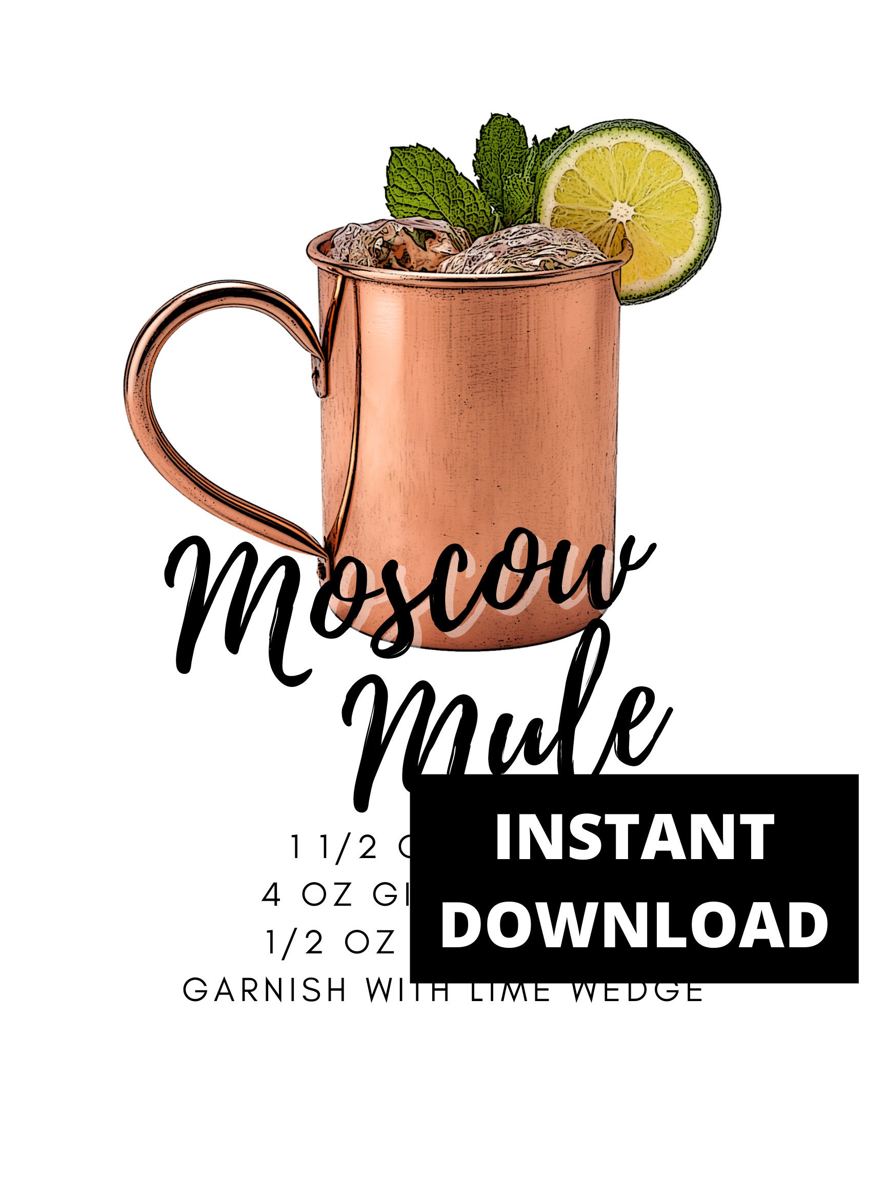 Moscow Mule Cocktail With Drink Recipe | Instant Download | Bar Sign ...