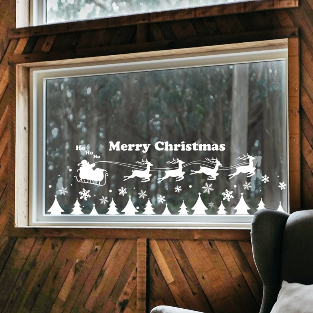 Merry Christmas Santa Sleigh Window Sticker Scene / Cling Window ...