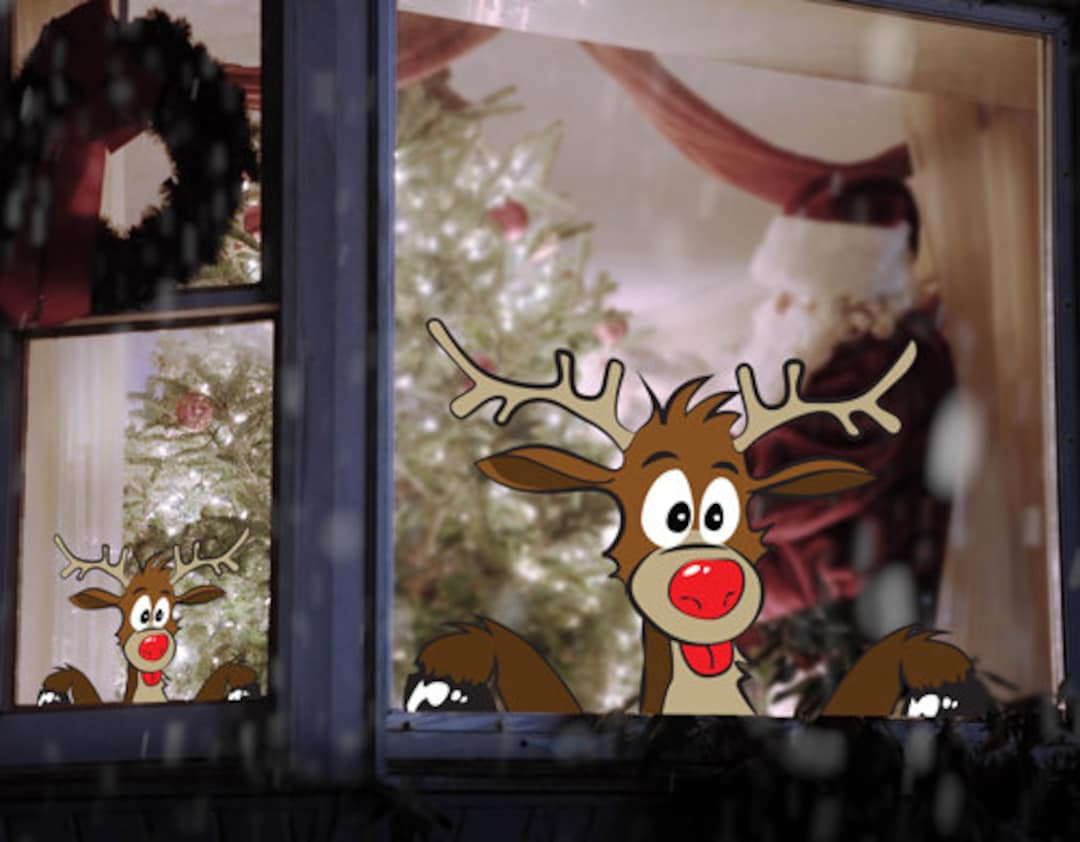 Reindeer Peeping Christmas Removable Window Sticker / Cling Window ...