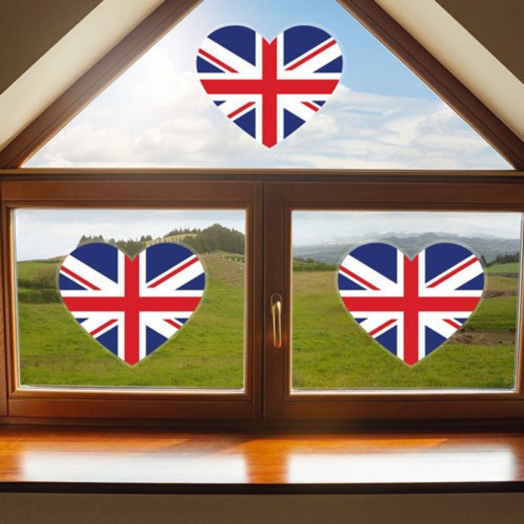 Large Union Jack / Love Heart / England / Heart Window Sticker / Love ...