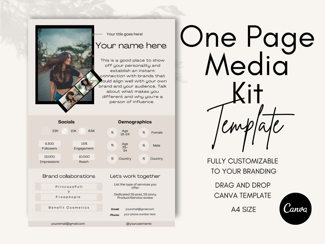 One Page Media Kit Template | Influencer Media Kit | Blogger ...