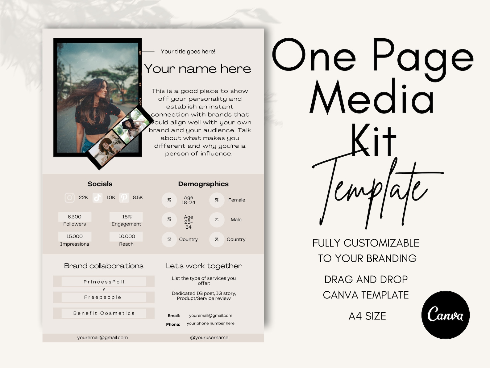 One Page Media Kit Template | Influencer Media Kit | Blogger ...