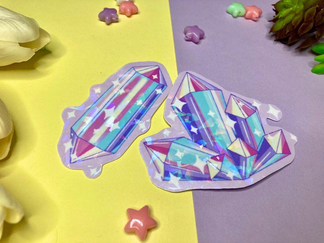 Holographic Crystals Vinyl Sticker Set Prism Pastel broken Glass Holo ...