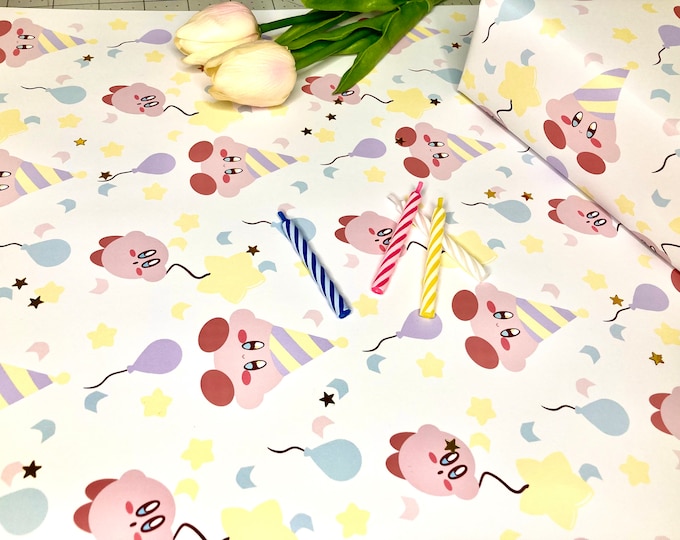 Kirby Nintendo Birthday Kraft Paper Gift Wrap SHEETS | Balloons Holiday ...