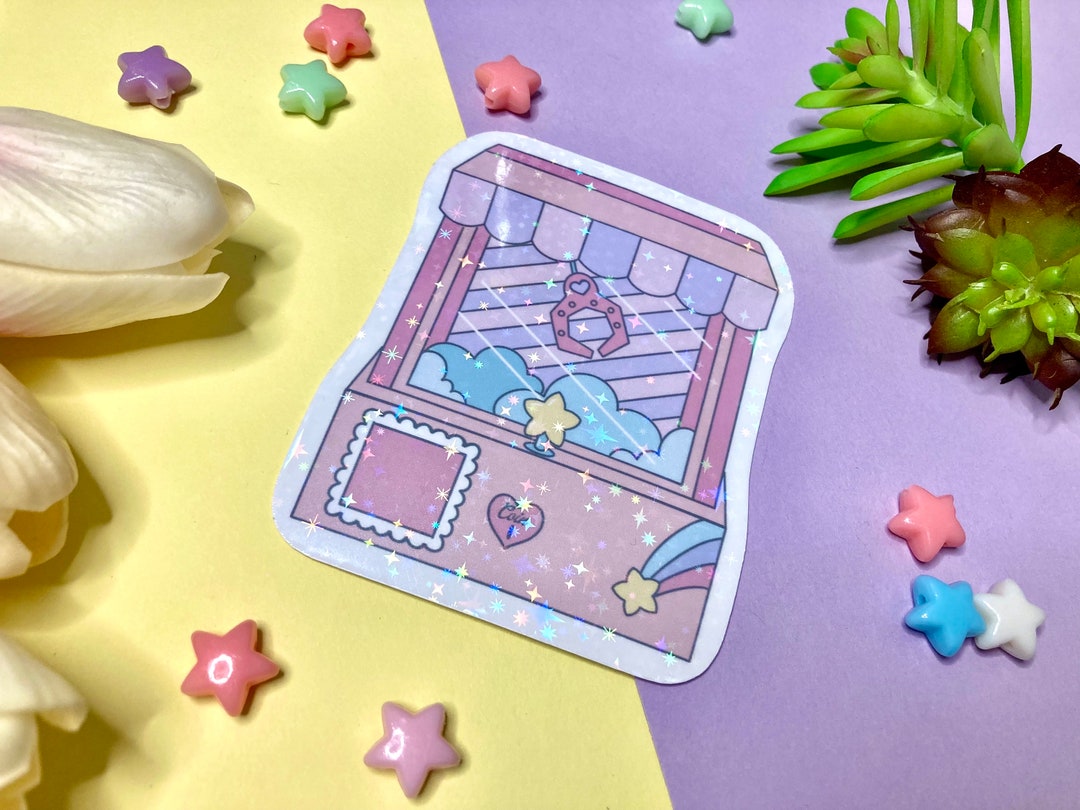 Dreamy Claw Machine Vinyl Sticker Kawaii Pastel Arcade Video Game Pink ...