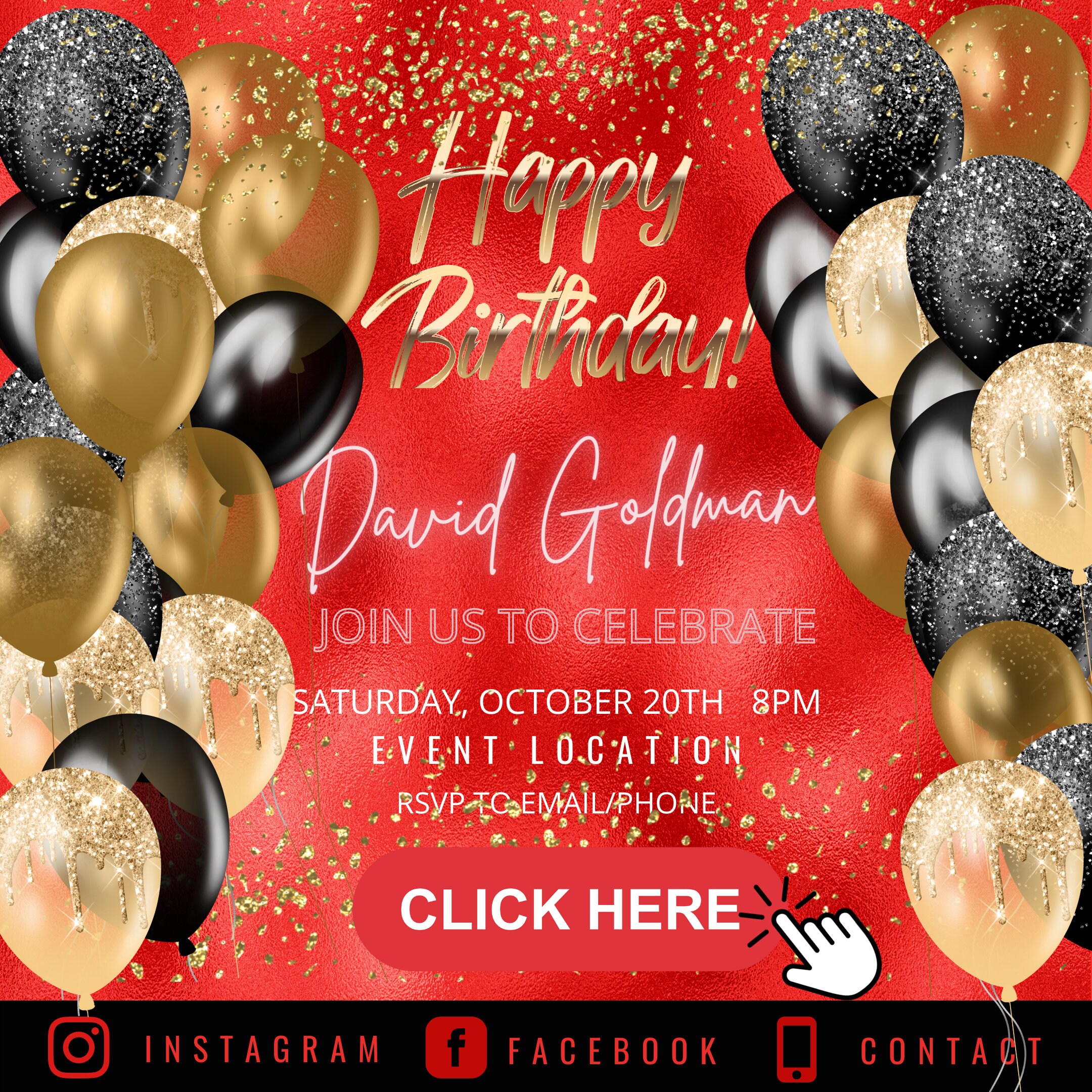 Black Gold N Red Flyer, Birthday Flyer, Birthday Glam, Birthday ...