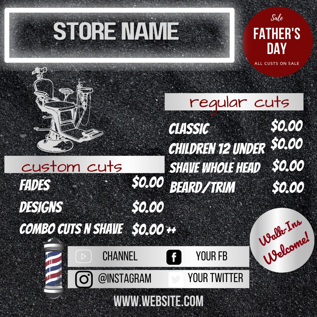 BARBER Shop Cuts Price List Template Buy 1 Get 2 Free, Barber Flyer ...
