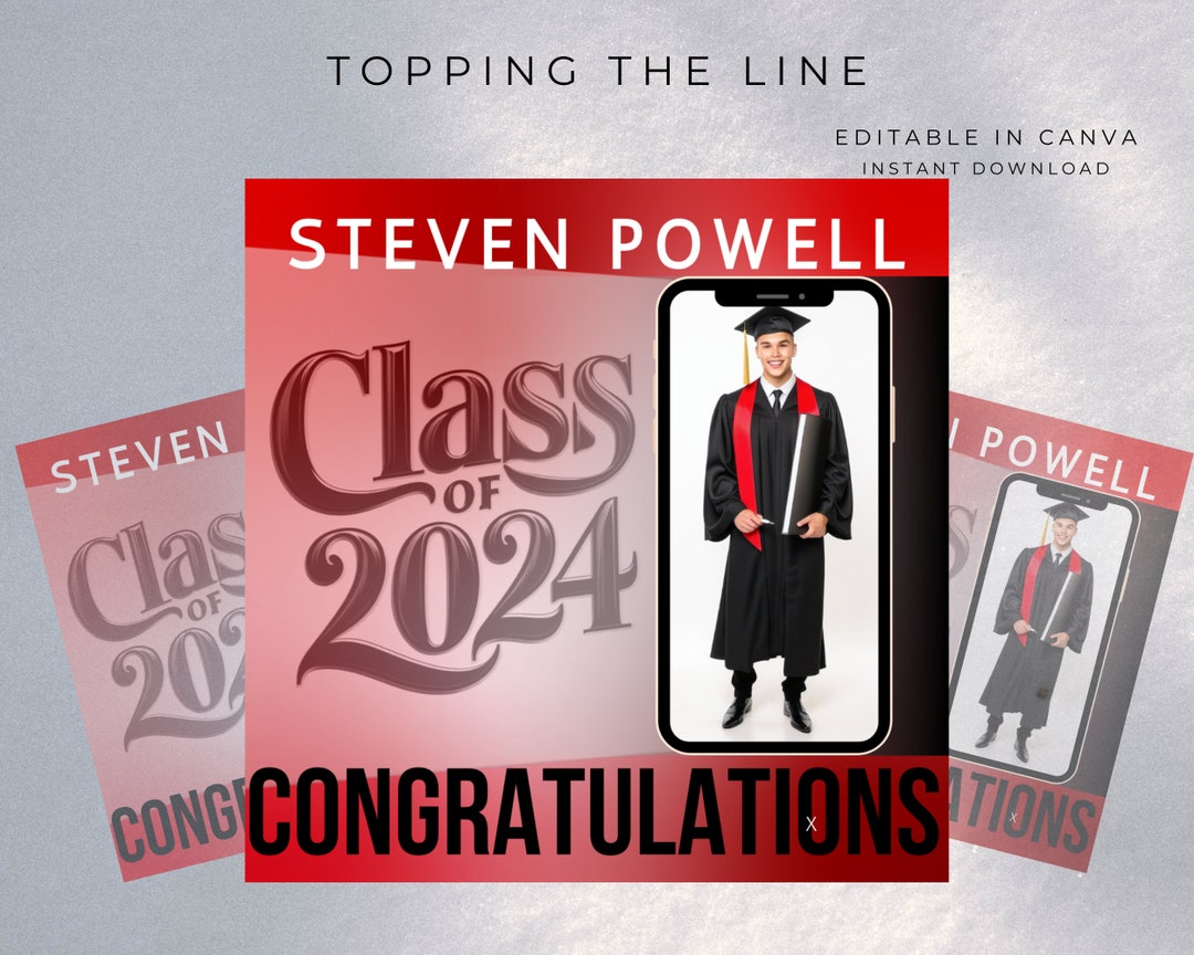 Red Male Digital Graduation Template Virtual Invitations Announcement ...