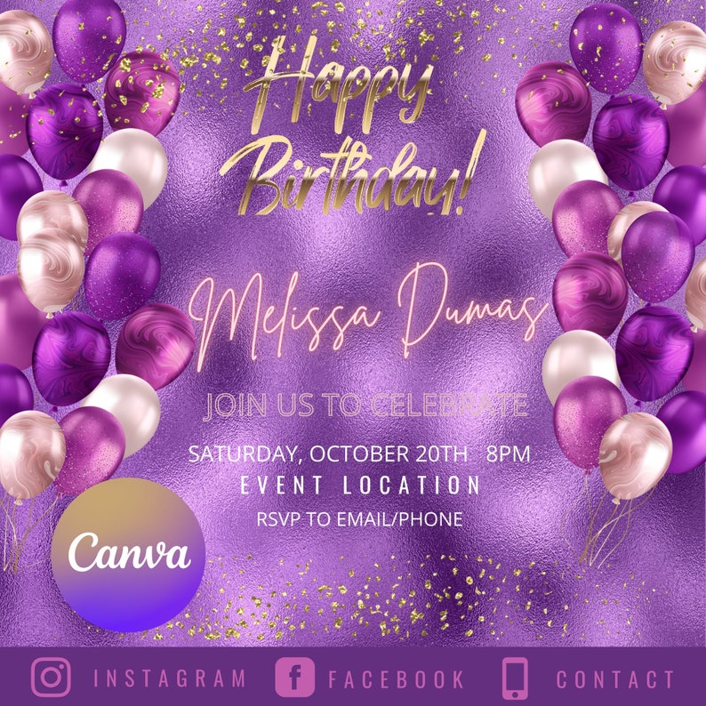 Purple Gold N White Flyer Birthday Flyer Birthday Glam - Etsy
