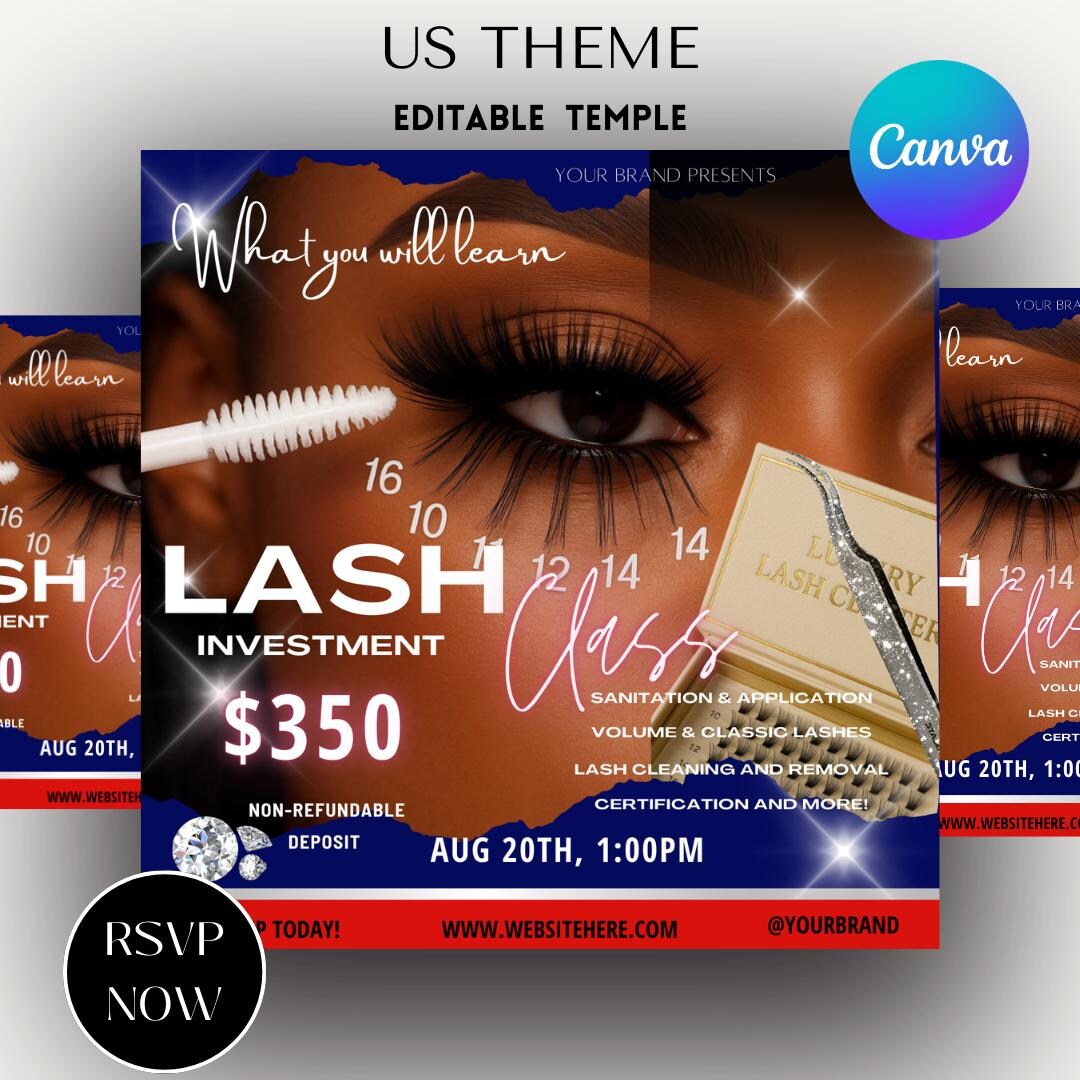 Lash Class Flyer Template: USA Theme Beauty Business (canva Editable ...