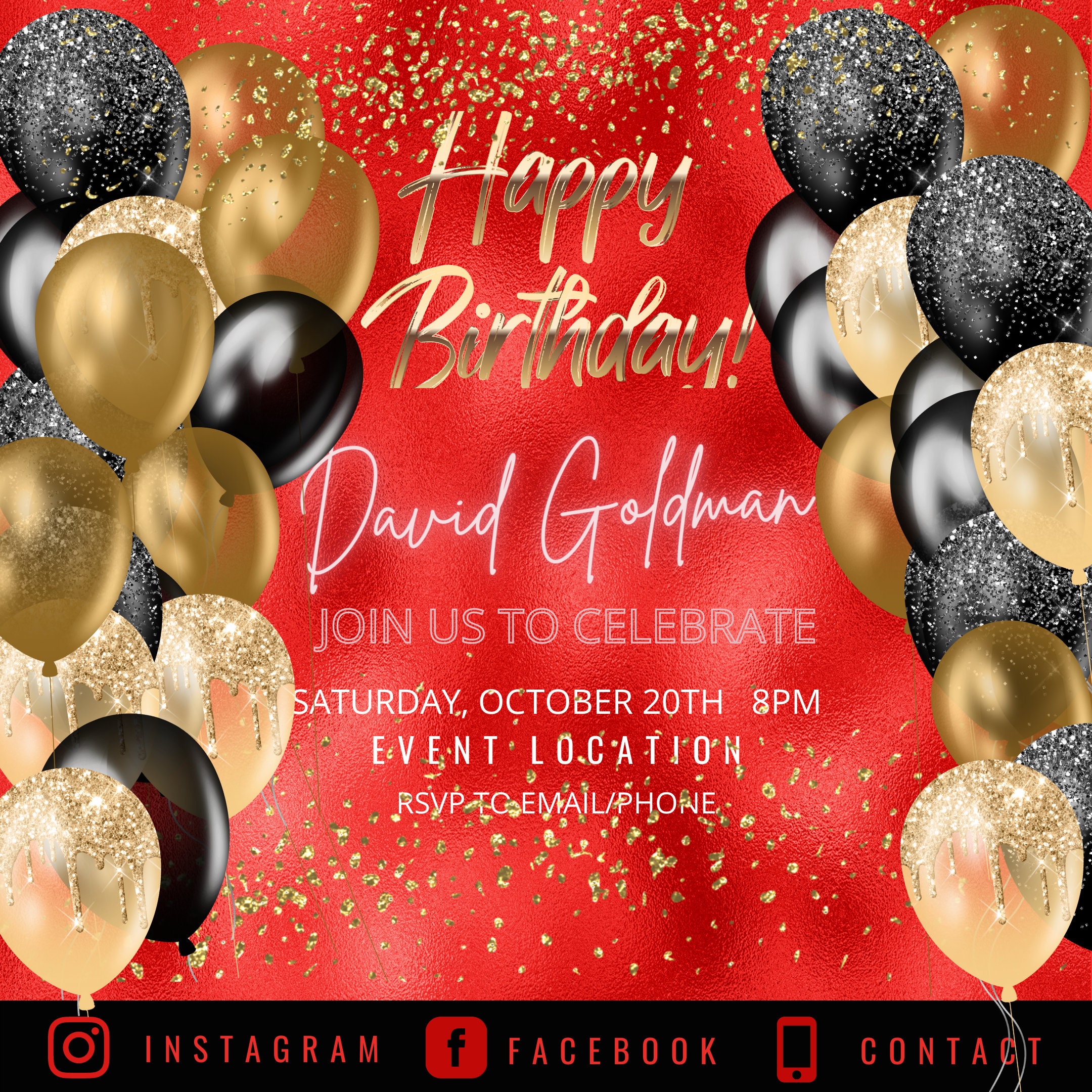 Black Gold N Red Flyer, Birthday Flyer, Birthday Glam, Birthday ...