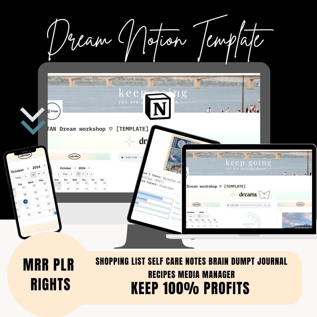 Notion Dream Template All in 1 Notion Dashboard Calendar, Life Plan ...