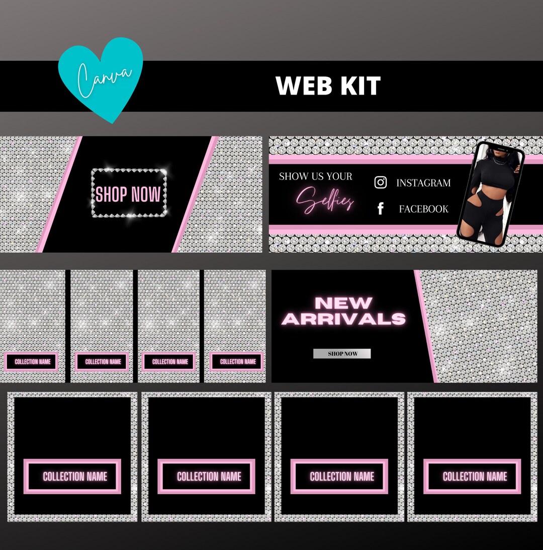 Glam Pink Web Kit: Website Banners, Social Media (canva Editable) - Etsy