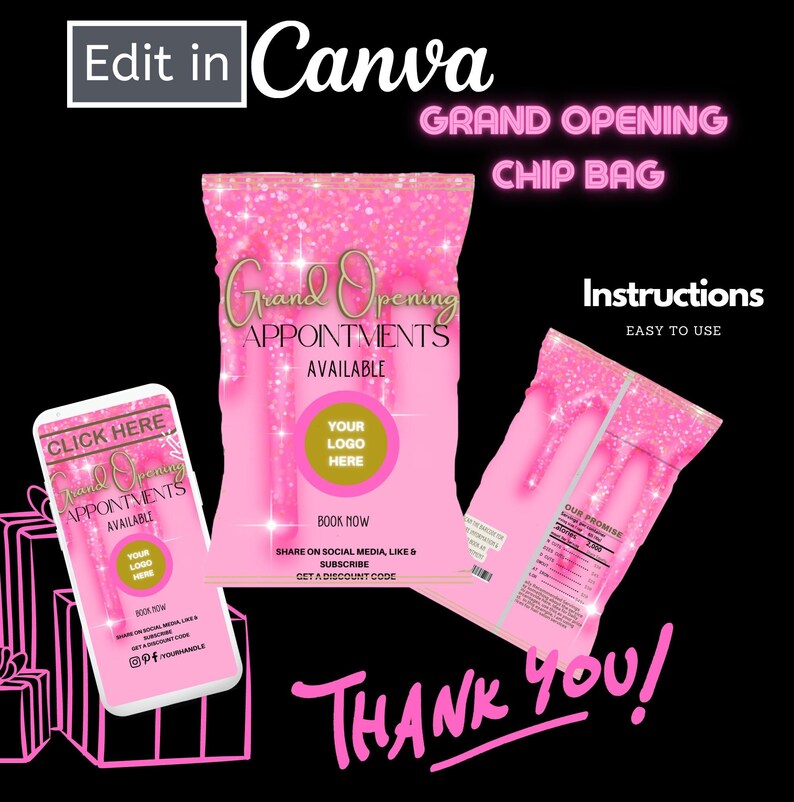 Grand Opening Chip Bag, Snack Bag, Marketing, Party Favor, Template ...