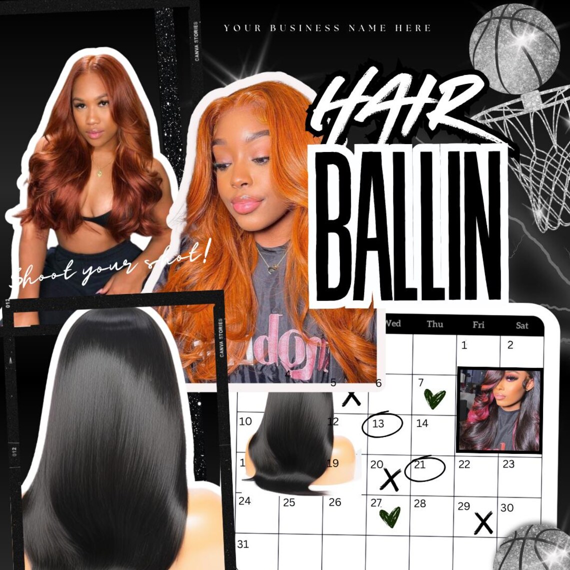 2 Hair Ballin Beauty Hair Flyer Template Easy Edit in Canva, Print or ...