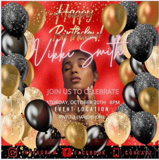 Black Gold N Red Flyer, Birthday Flyer, Birthday Glam, Birthday ...