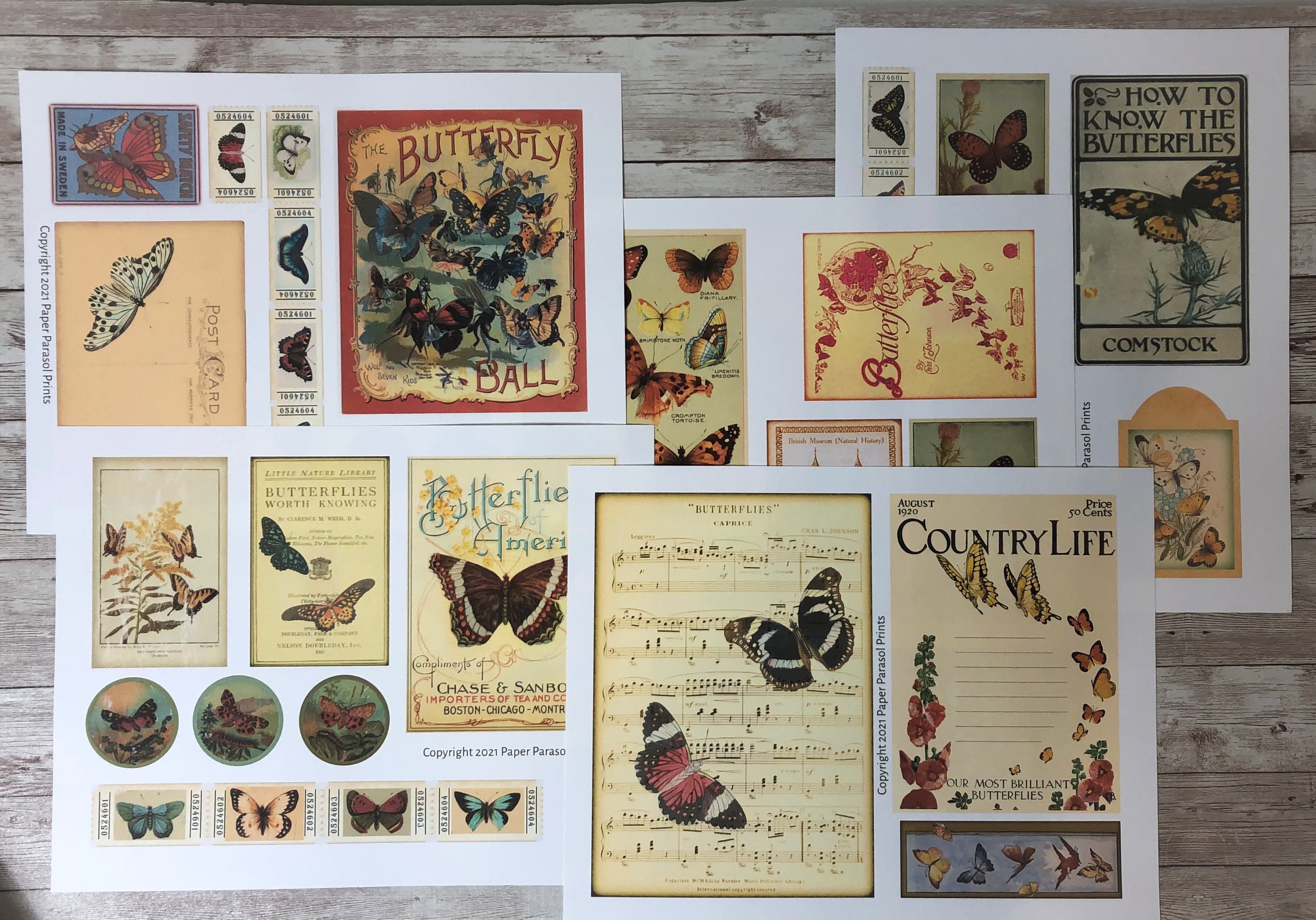 Vintage Butterfly Ephemera Printable Junk Journal Digital Download 5 ...