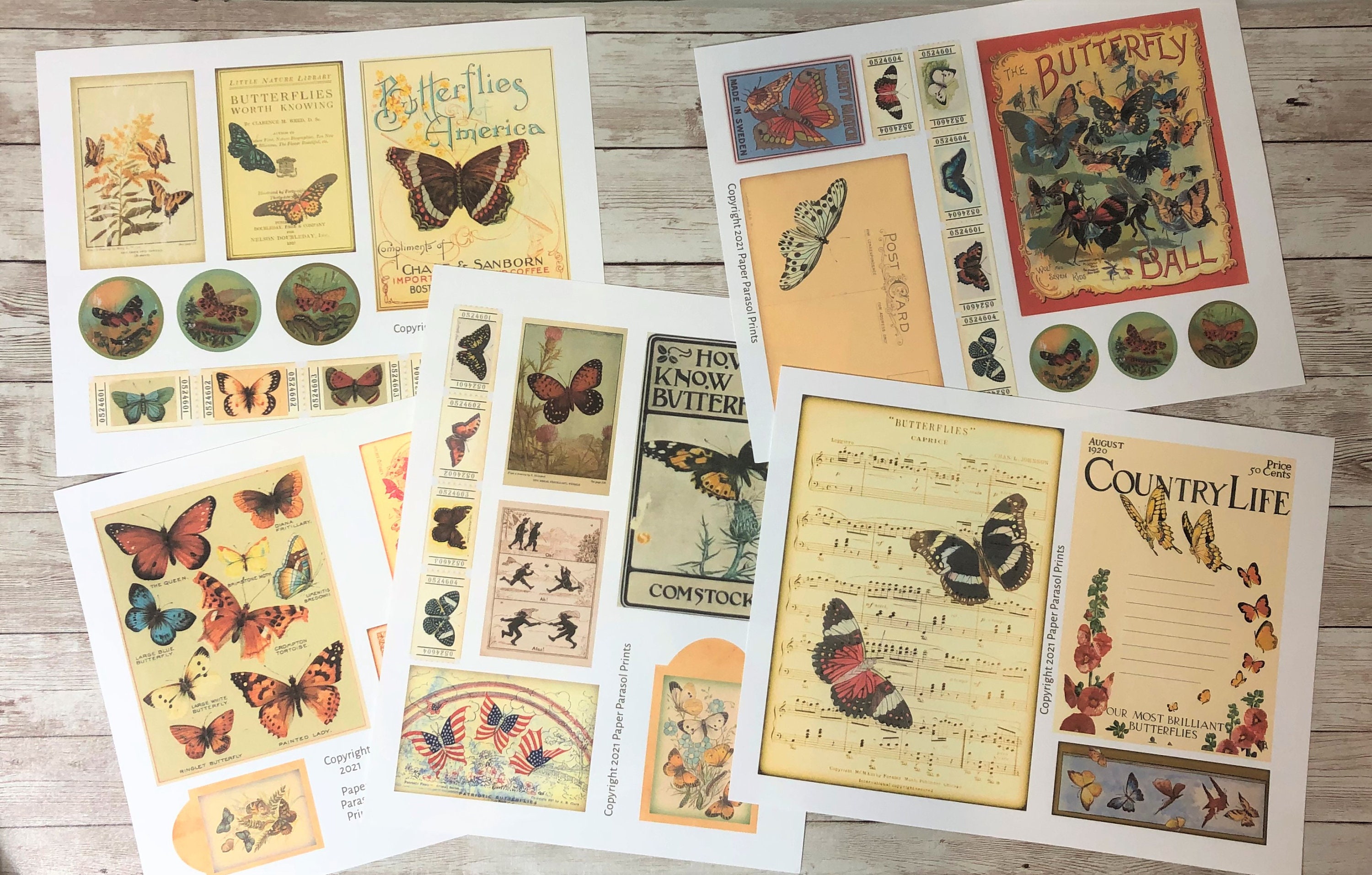 Vintage Butterfly Ephemera Printable Junk Journal Digital Download 5 ...