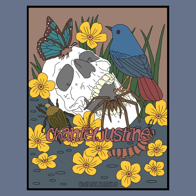 Creepy Crawlies Skull Coloring Page Printable Adult Coloring | Etsy