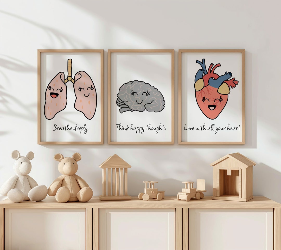 Anatomy Printable, Lungs Brain Heart Nursery Artwork, Cartoon Character ...