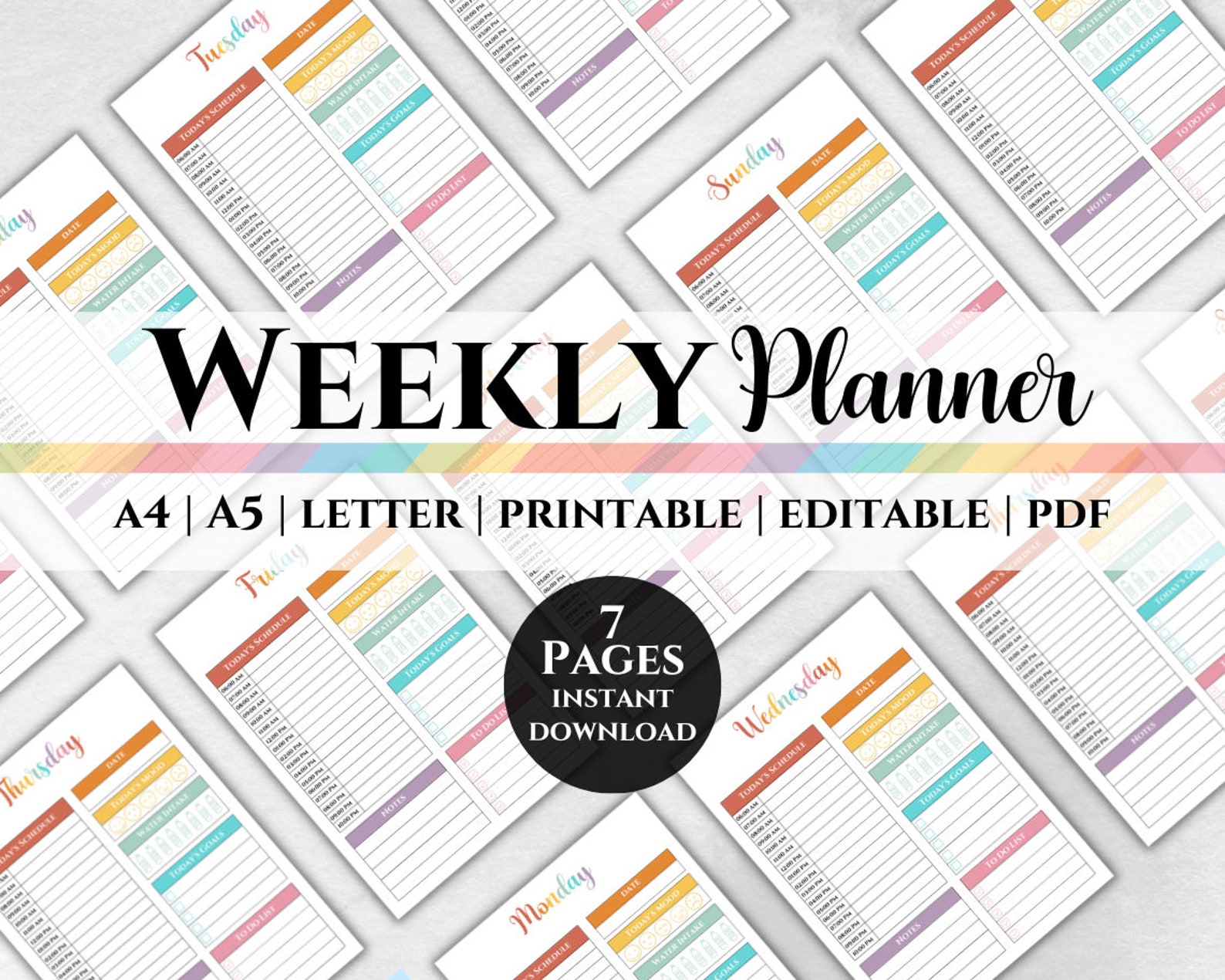 Weekly Planner Printable, Weekly Planner Digital, Weekly Schedule, Week ...