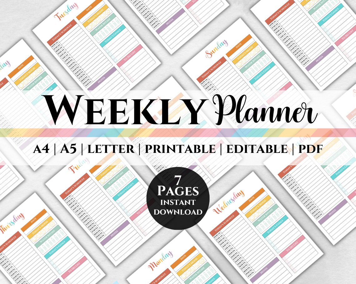 Weekly Planner Printable Weekly Planner Digital Weekly - Etsy