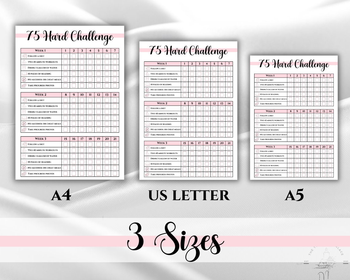 75 Hard Challenge Printable 75 Hard 75 Hard Tracker Daily - Etsy