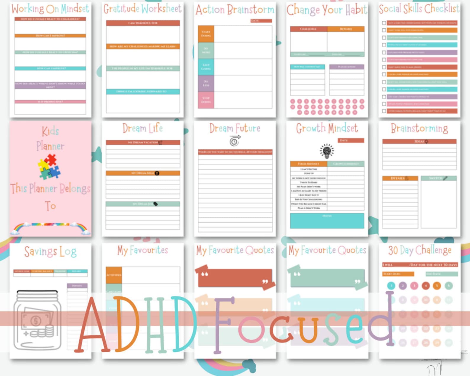 ADHD Planner for Kids , Printable Kids ADHD Planner, Kids School ...
