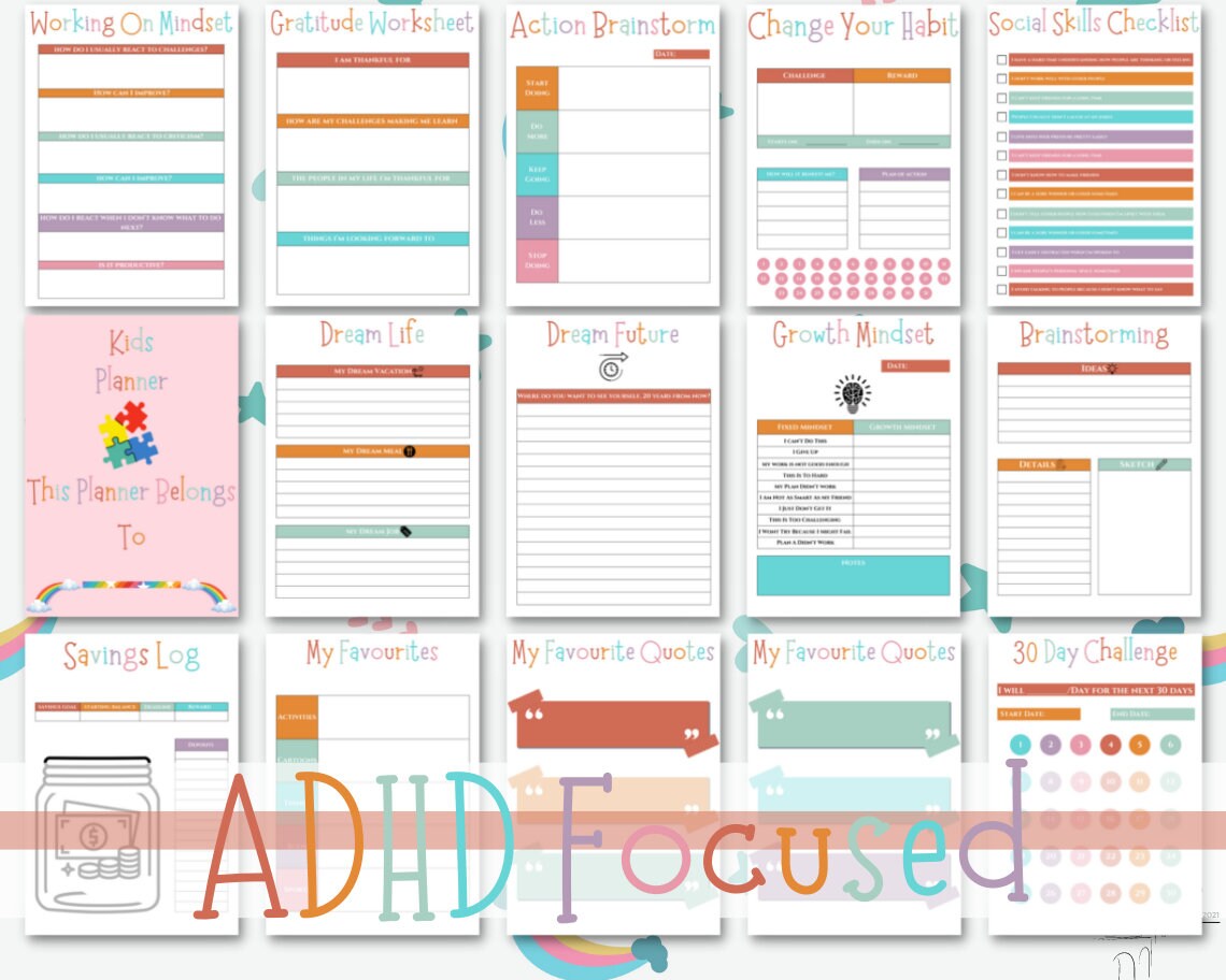 ADHD Planner for Kids , Printable Kids ADHD Planner, Kids School ...