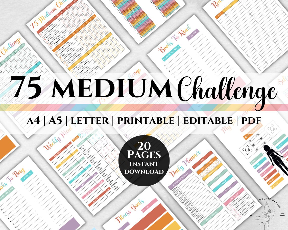 75 Medium Challenge 75 Medium Tracker 75 Medium Printable - Etsy