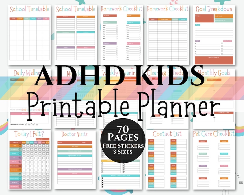 ADHD Planner for Kids , Printable Kids ADHD Planner, Kids School ...