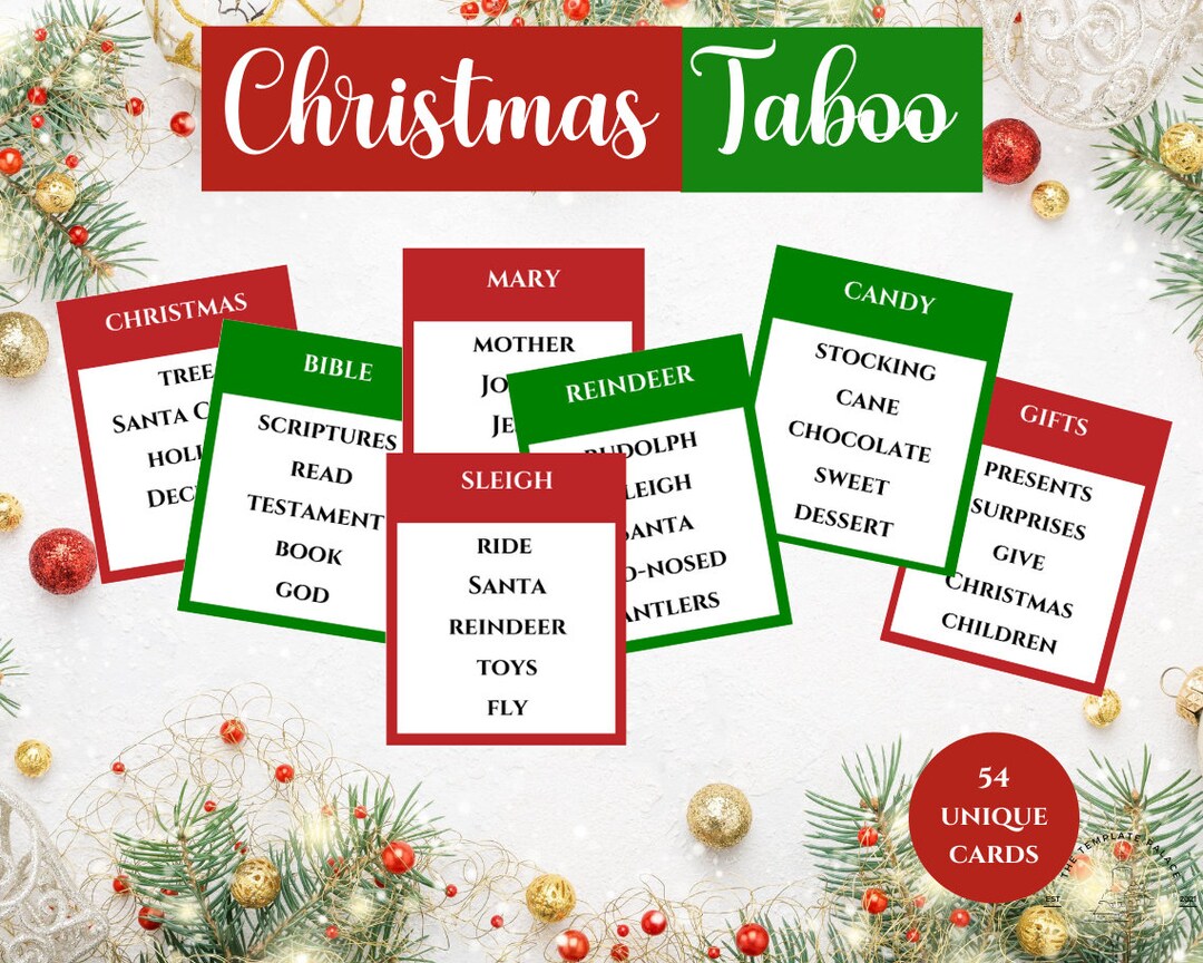 Christmas Taboo, 54 Cards Christmas Party Game, Digital Download ...